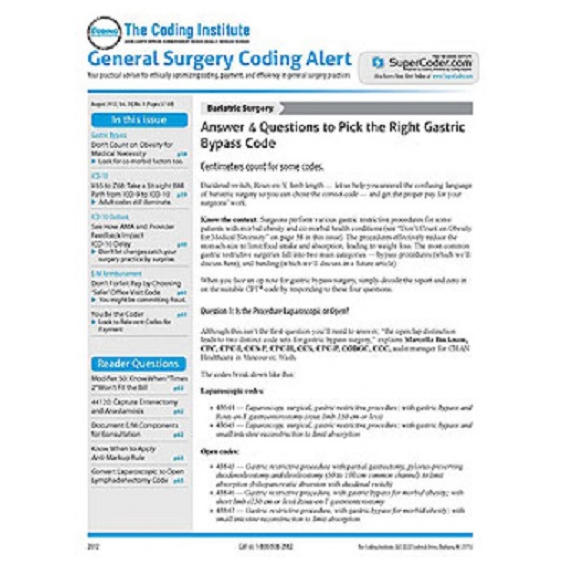 General Surgery Coding Alert Magazine Subscriber Services
