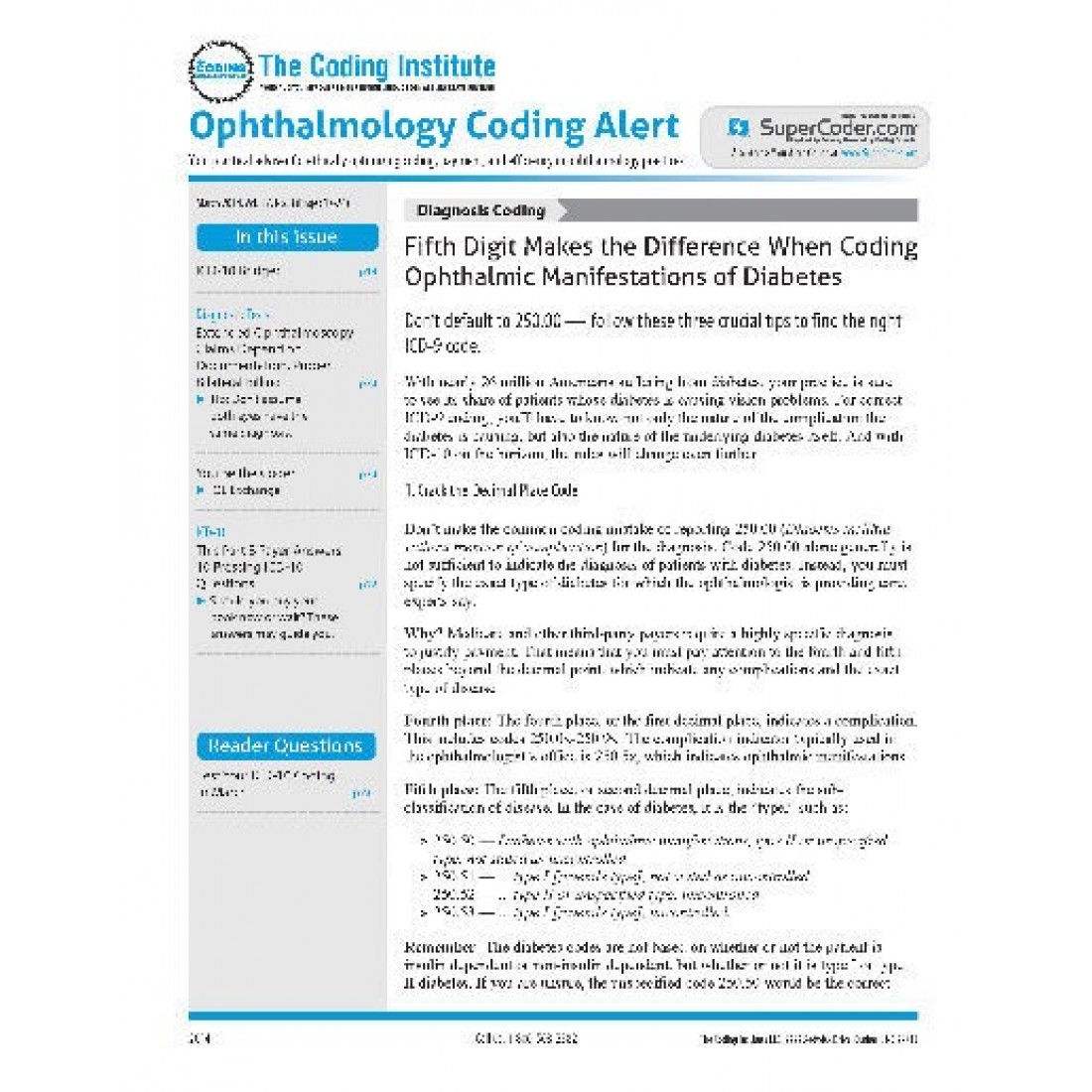 Ophthalmology Coding Alert Magazine Subscriber Services