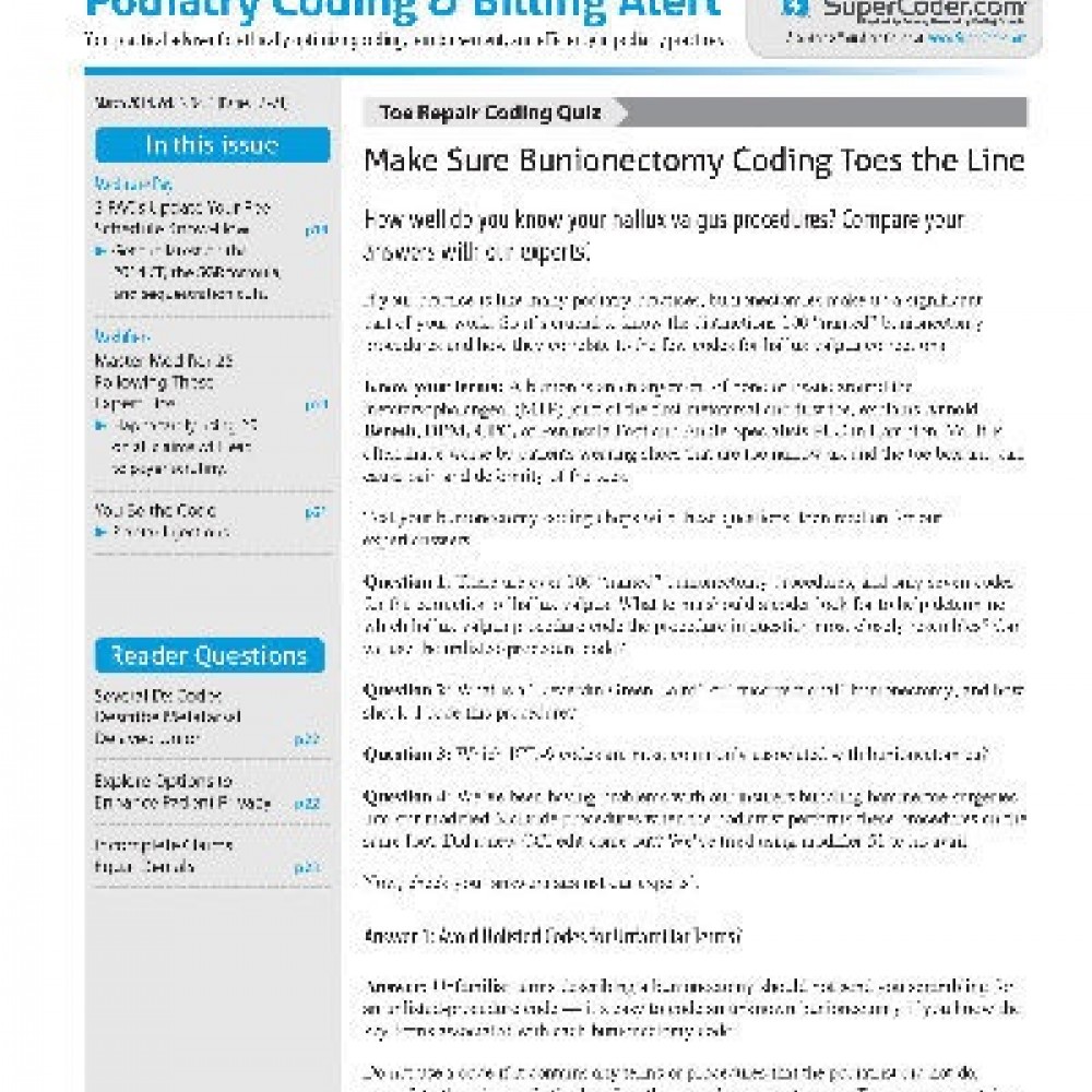 Podiatry Coding Alert Magazine Subscriber Services