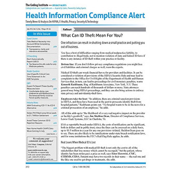 Health Information Compliance Alert Magazine Subscriber Services