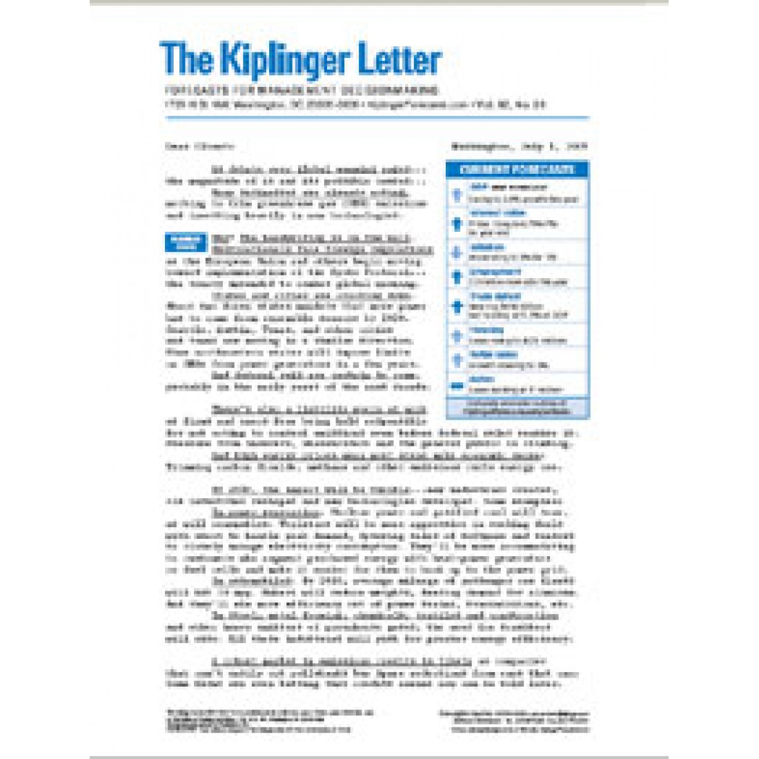 Kiplinger Letter Magazine Subscriber Services