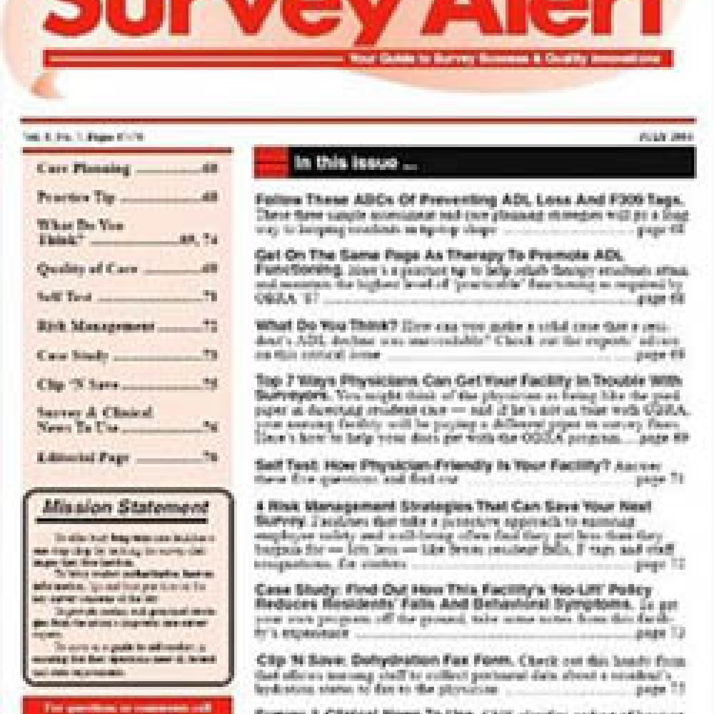 Long Term Care Survey Alert Magazine Subscriber Services